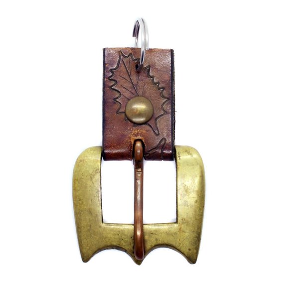 Vintage | Accessories | Vintage 7s Tooled Leather Brass Buckle Keychain ...